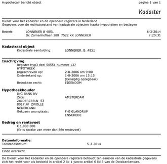 Kadasterdata.nl | Hypothecair bericht